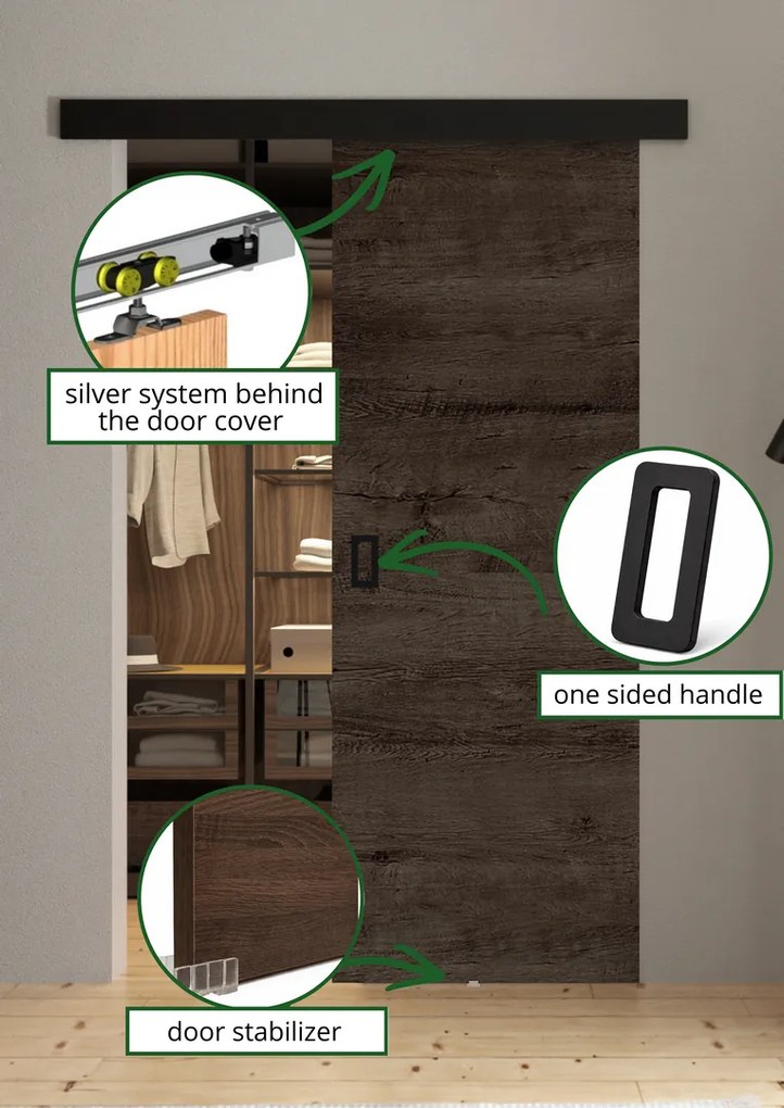 Posuvné dveře s krycí lištou WERDI 100 tmavý jasan