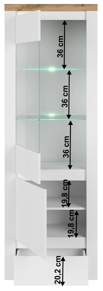Kondela Vitrína 1D1W1S, bílý lesk/dub wotan, VILGO