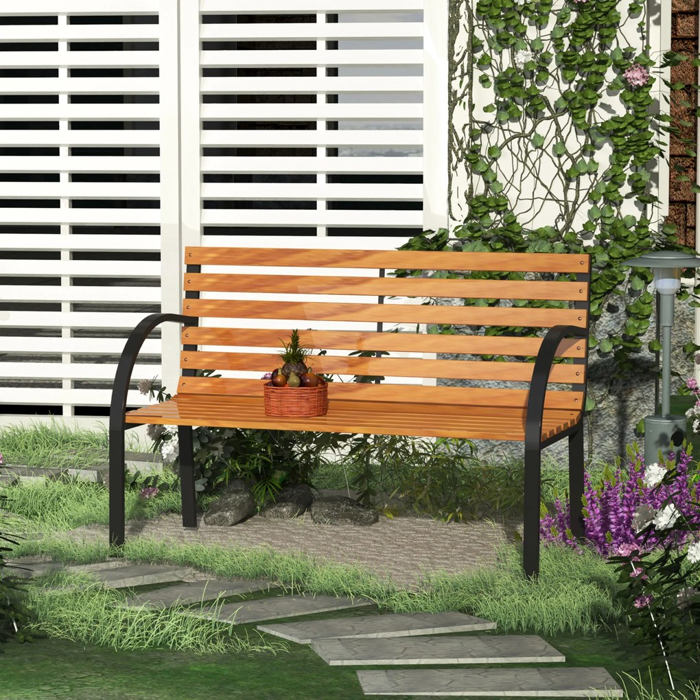 Zahradní lavička Outsunny 2místná lavička z oceli a borovicového dřeva, přírodní vzhled, Š122 x D60 x V83 cm, ideální na zahradu a terasu | Aosom.de