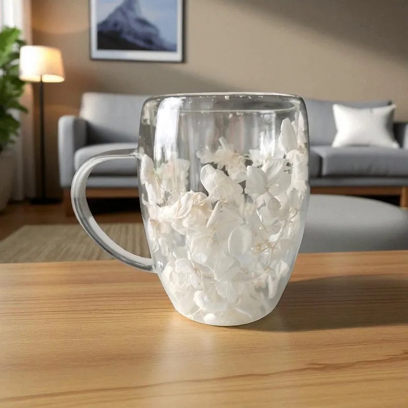 Flamenco Mystique Termální sklo s bílými květy - Hortenzie 300 ml | Designová váza 1 ks - 185 SZK