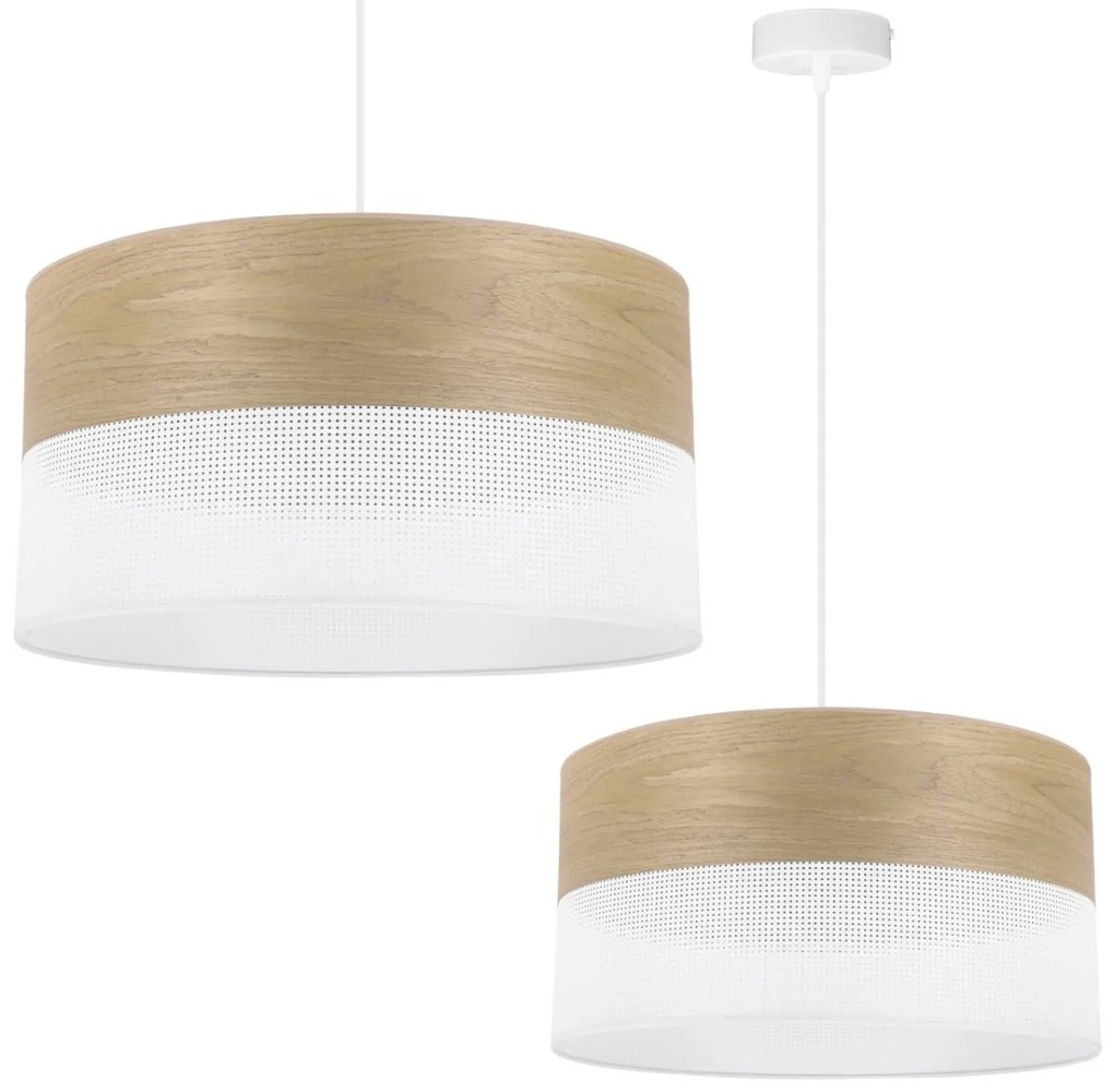 Závěsné svítidlo Wood, 1x dýha zlatý dub/bílé plastové stínítko, (fi 40cm)