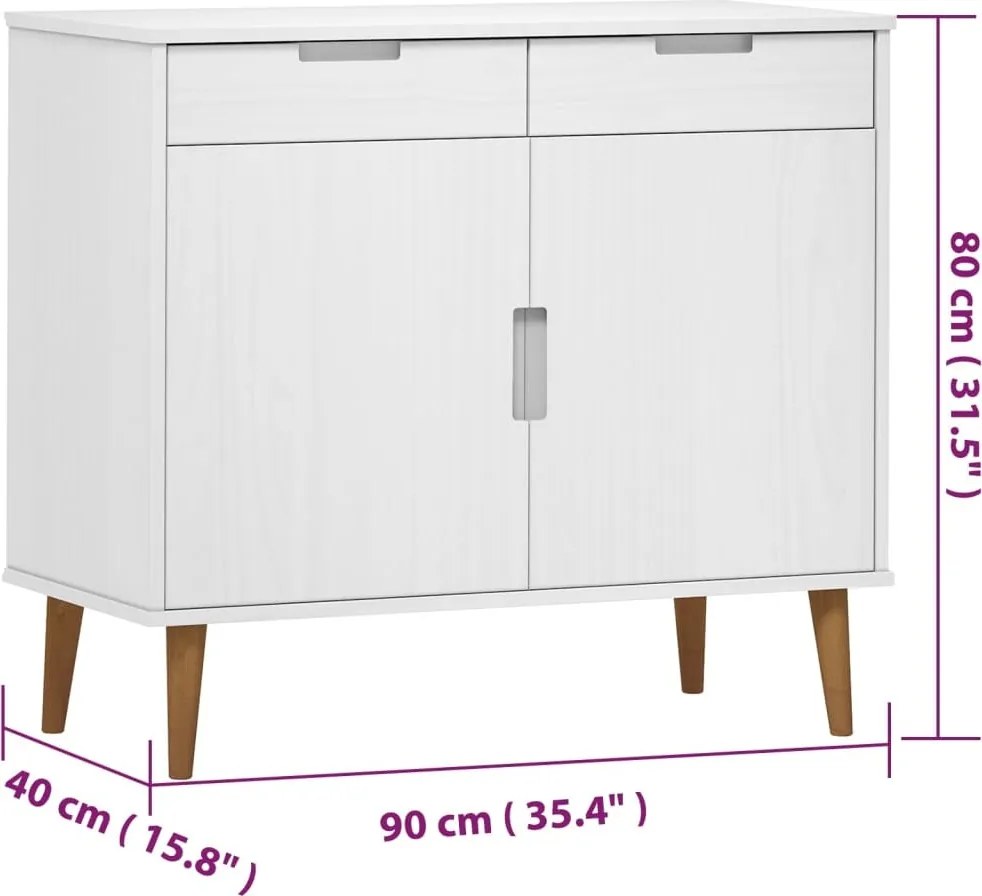 vidaXL Příborník MOLDE 90 x 40 x 80 cm masivní borové dřevo [350547] Barva: Bílá