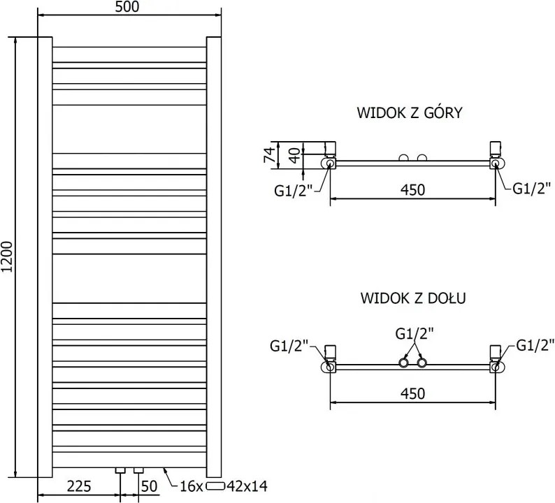 Mexen Uran topné těleso 1200 x 500 mm, 416 W, zlatá, W105-1200-500-00-50