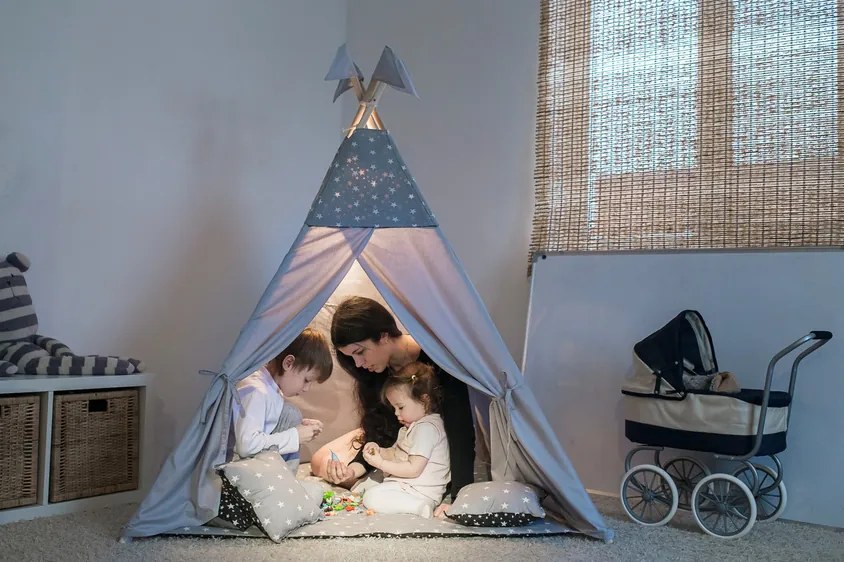 Dětský stan TEEPEE (TÝPÍ) RŮŽOVÝ S VLNKAMI + doplňky