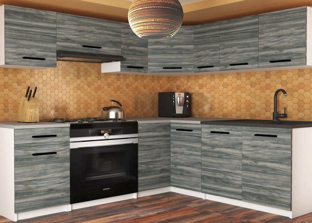 Kuchyňská linka Belini 360 cm šedý antracit Glamour Wood s pracovní deskou Lidiauniqa2 TOR LIDIAUNIQA2/4/WT/GW1/0/B1