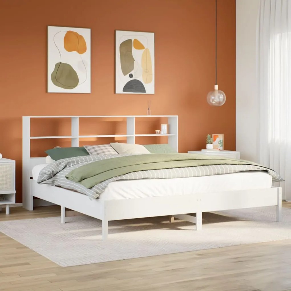 Postel s knihovnou bez matrace bílá 180x200 cm masivní borovice 3322862