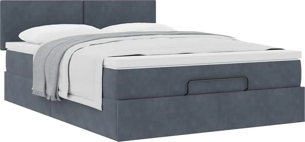 Osmanský rám postele s matrací tmavě šedá 140x190cm samet 3311700