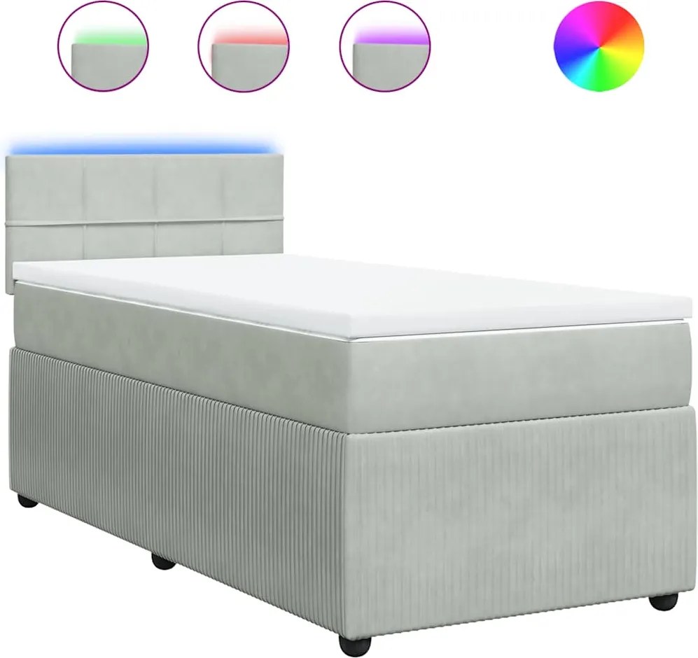 Box spring postel s matrací světle šedá 90x200 cm samet 3289950