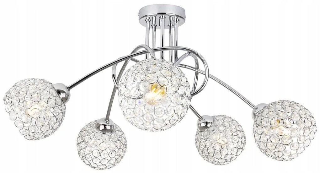Stropní svítidlo Crystal, 5x stříbrné křišťálové stínítko, ch
