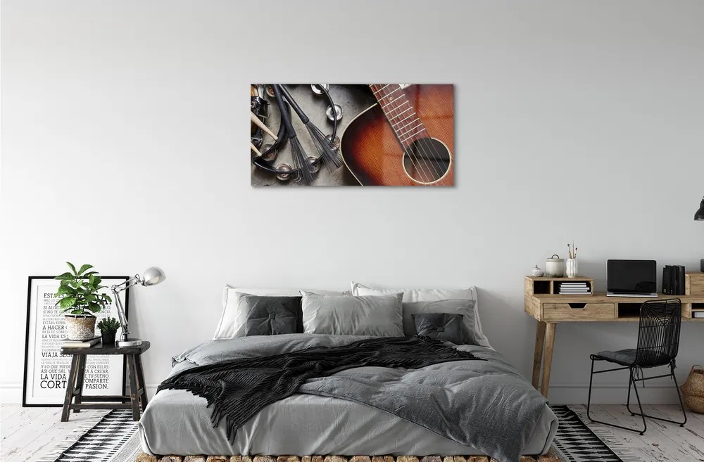 akrylový obraz Kytara Mikrofon tyčinky 100x50 cm