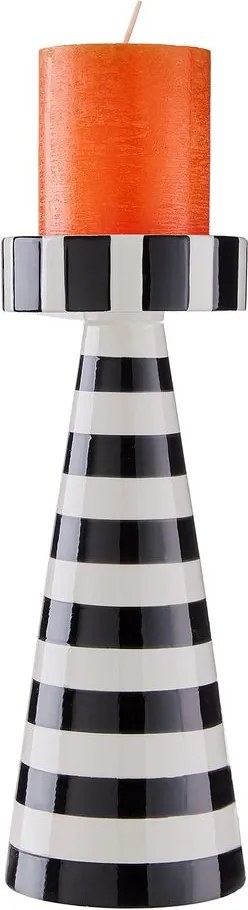 STRIPES Svícen na sloupovou svíčku 25 cm - černá/bílá