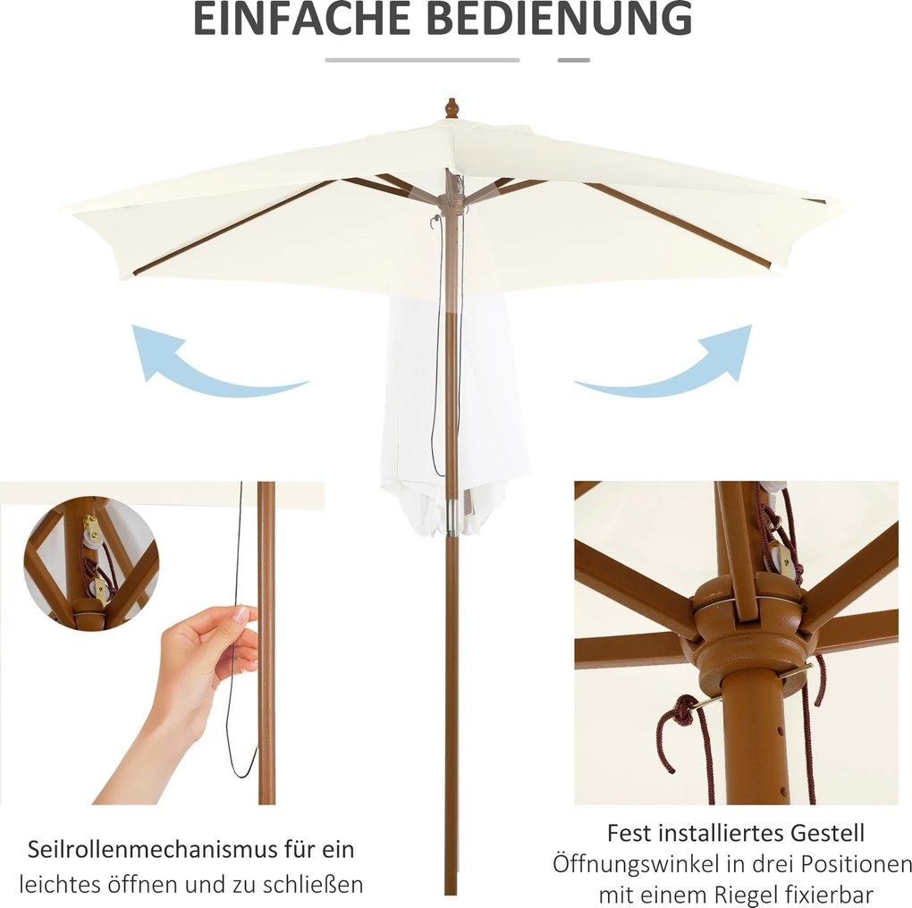 Outsunny Slunečník Ø 250 cm, slunečník s kladkovým mechanismem, balkonový plážový slunečník z bambusu, větruodolný tržní slunečník, ochrana před slun…