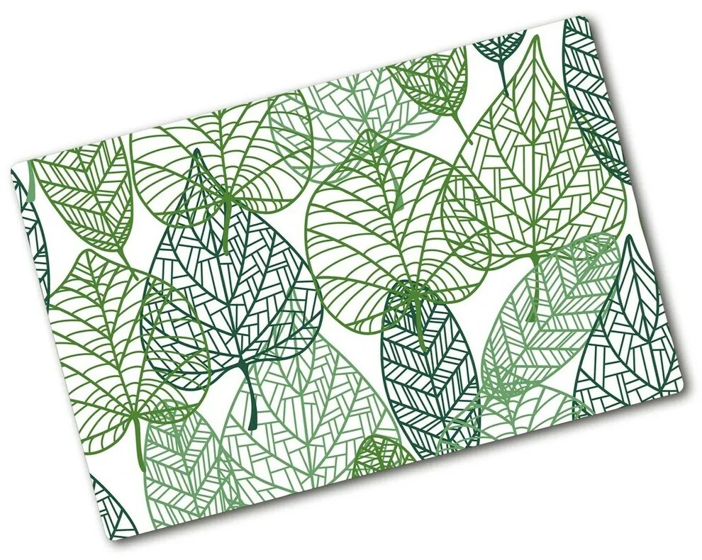 Wallmuralia Deska na krájení tvrzená Zelené listí vzor 80x52 cm