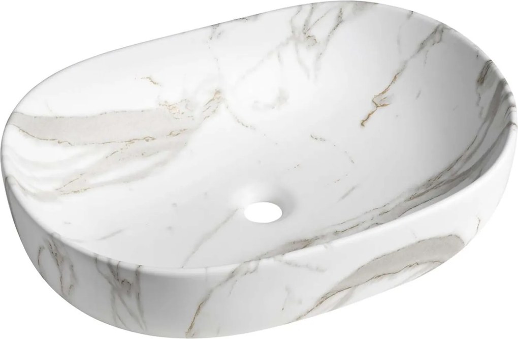 Sapho - Umyvadlo na desku Caleo, 60x42 cm, bez přepadu, bez otvoru pro baterii, bianco carrara CA590BC