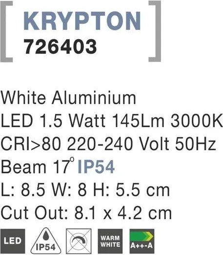 NV 726403 Venkovní zapuštěné svítidlo do zdi KRYPTON bílý hliník LED 2W 3000K 220-240V 17st. IP54 - NOVA LUCE
