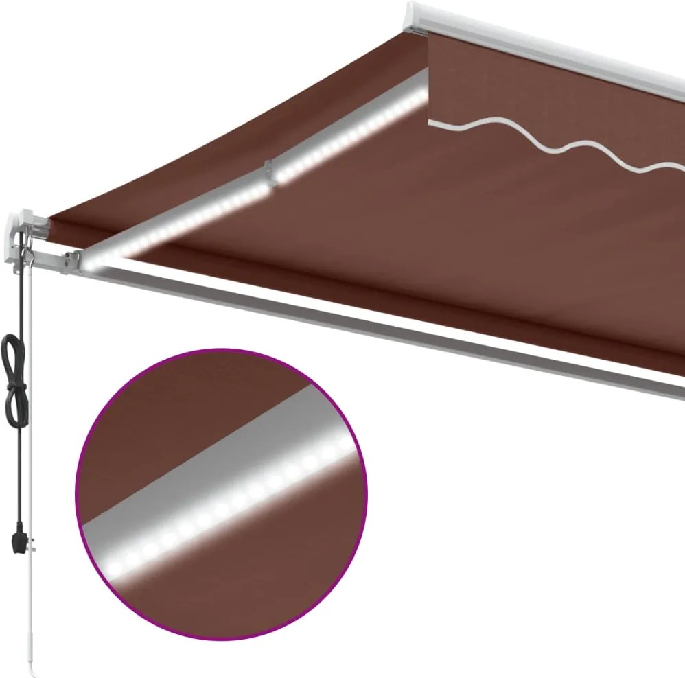Automatická zatahovací markýza s LED hnědá 350 x 250 cm 3215378