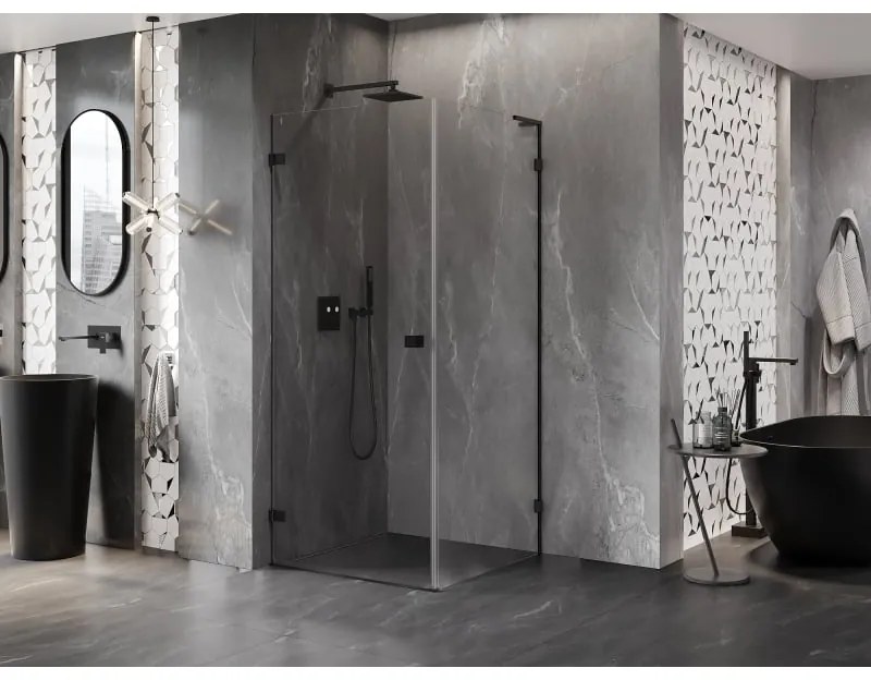 Mexen Lunar-B L sklápěcí sprchový kout levý 80 x 80 cm, čiré sklo, černá matná, 832L-080-080-70-00-L