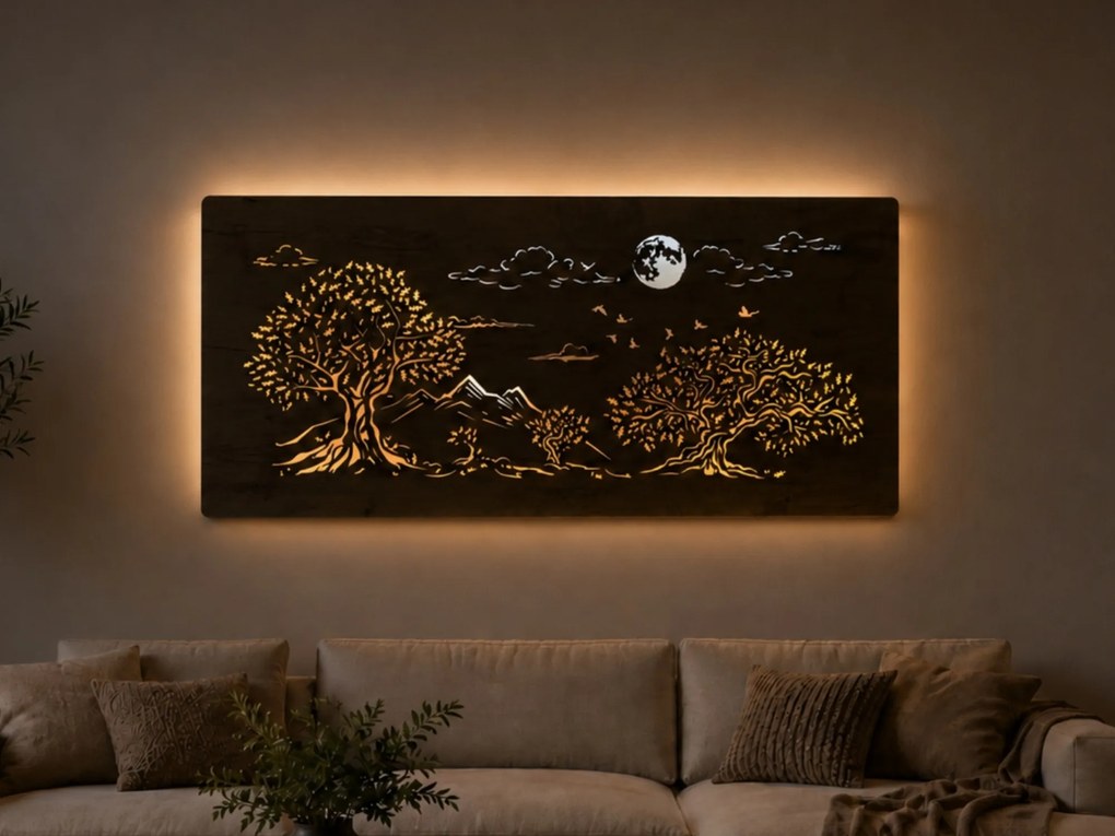 Li-Go "Čtyři duby a měsíc" světelný obraz 230V 130x60 cm provedení povrchu: dub