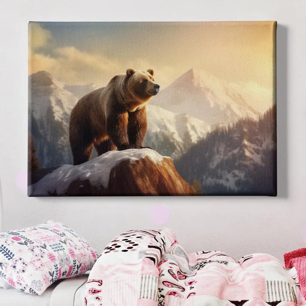 Obraz na plátně - Medvěd hnědý na skále FeelHappy.cz Velikost obrazu: 180 x 120 cm