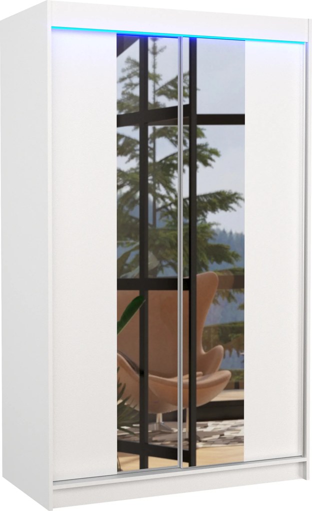 ADRK Furniture Posuvná skříň se zrcadlem a LED osvětlením MARVIN 120 ADRK-SW-MAR-W-120+L