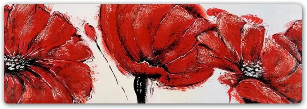 CARO Kovový obraz - Red Flowers - Panorama 50x20 cm