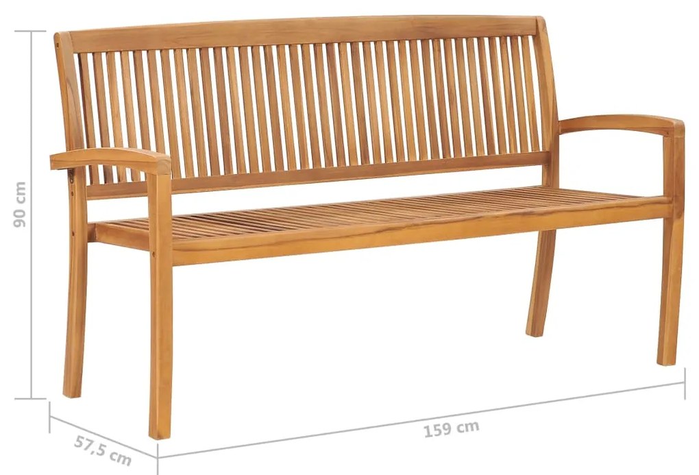 Stohovatelná zahradní lavice s poduškou 159 cm masivní teak,  3063310