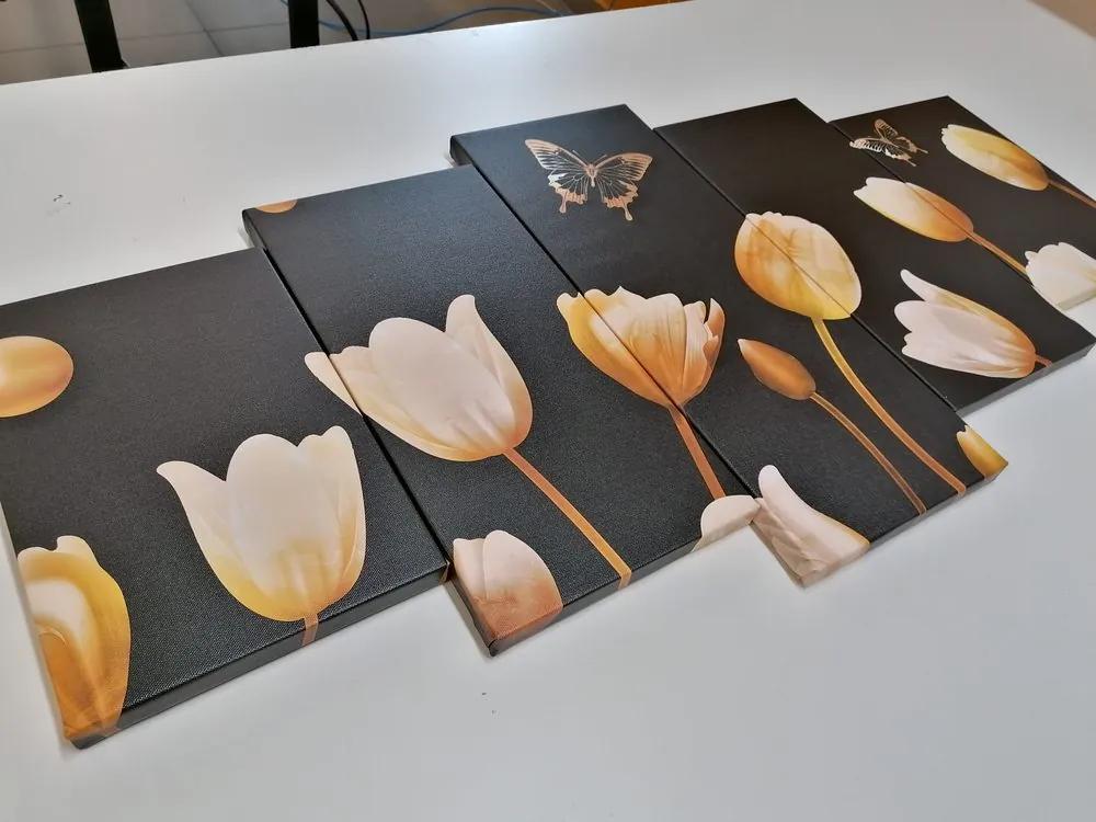 5-dílný obraz tulipány se zlatým motivem Varianta: 200x100
