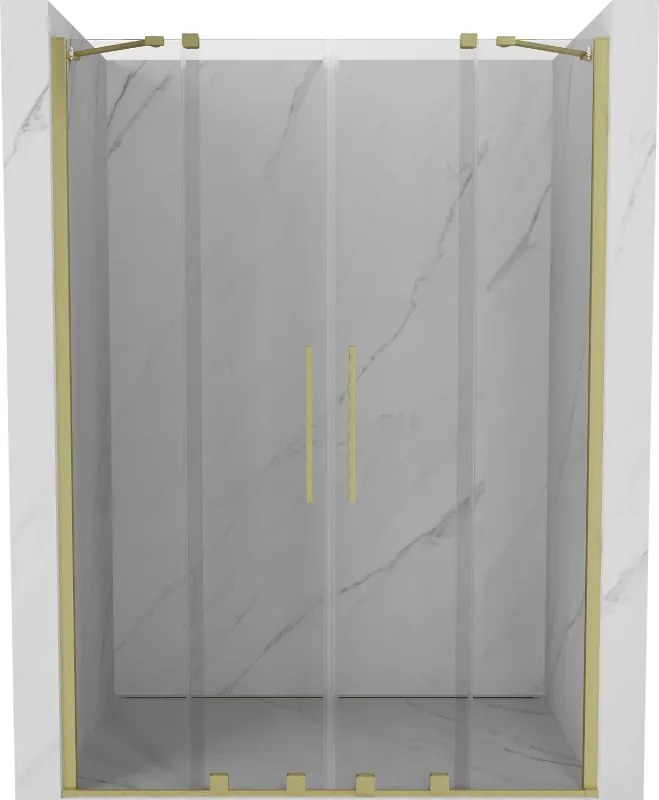 Mexen Velar Duo, posuvné dveře do otvoru 140x200 cm, 8mm čiré sklo, zlatá matná, 871-140-000-02-55