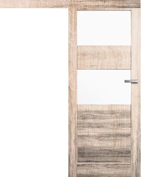 posuvné interiérové dveře na stěnu vasco doors TEO model 4 Průchozí rozměr: 70 x 197 cm, Orientace dveří: Levé dveře, Dekor: Dub riviera