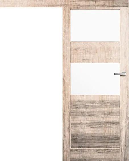 posuvné interiérové dveře na stěnu vasco doors TEO model 4 Průchozí rozměr: 70 x 197 cm, Orientace dveří: Levé dveře, Dekor: Dub Santa