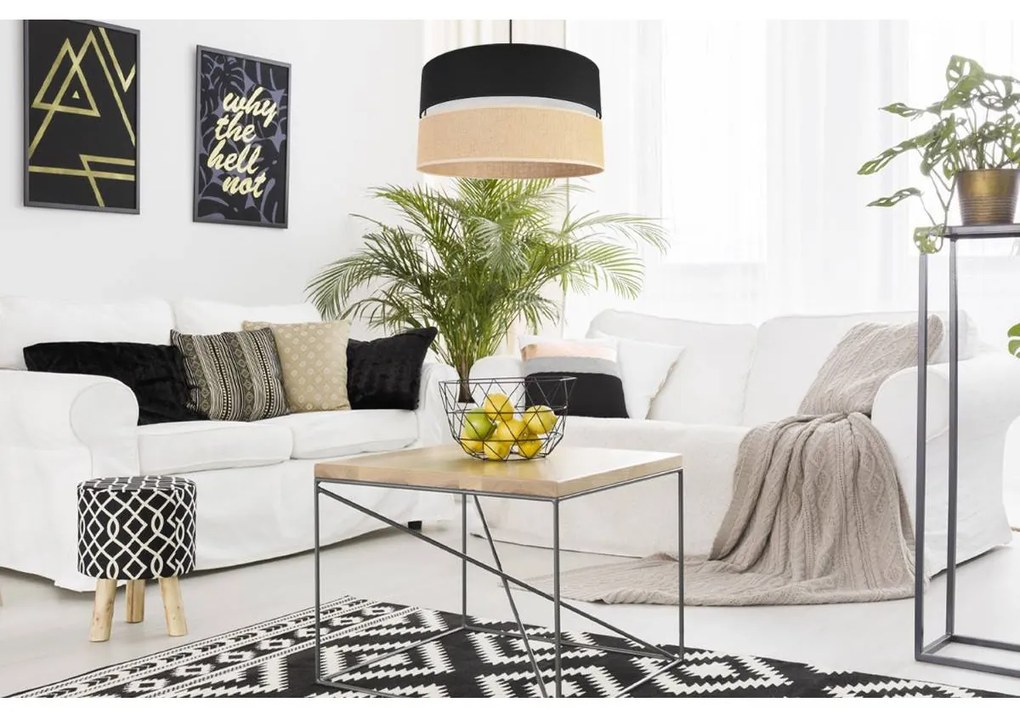 Závěsné svítidlo Juta, 1x jutové/černé textilní stínítko, (fi 40cm), b