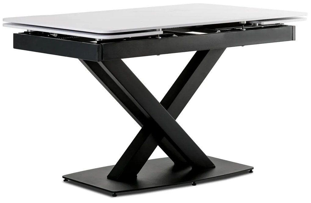 AUTRONIC Jídelní stůl 120+30+30x80 cm, keramická deska bílý mramor, kov, černý matný lak