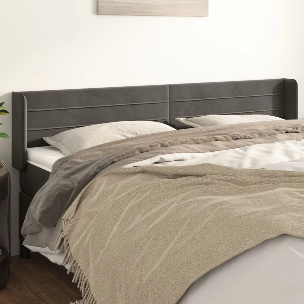 Čelo postele typu ušák tmavě šedé 163x16x78/88 cm samet 3118963