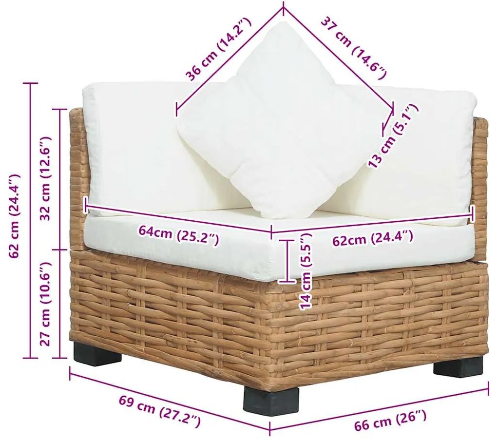 vidaXL Marketos Rohová pohovka s poduškami přírodní ratan