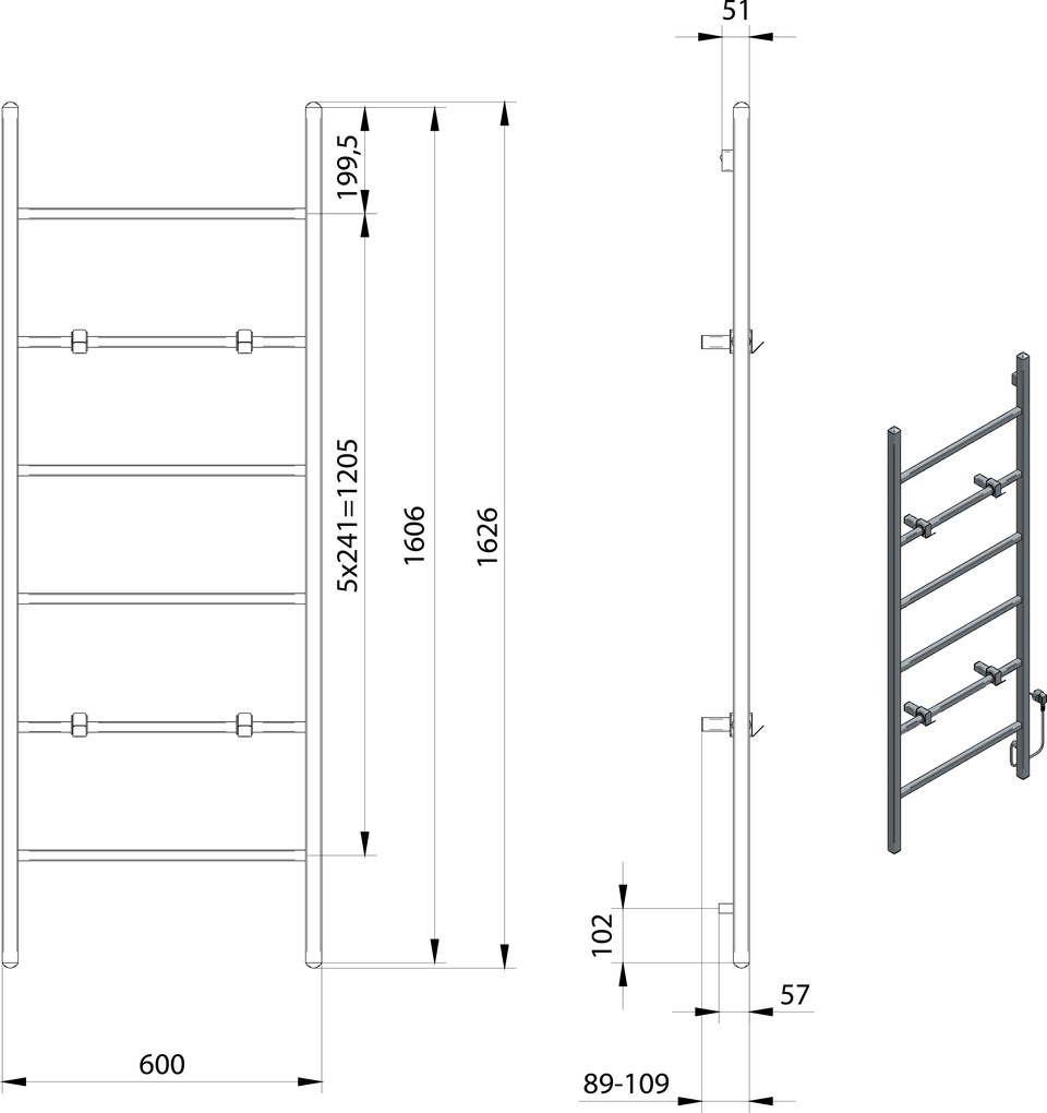 Sapho Sapho, BARBO elektrický sušák 600x1600 mm, 160 W, hranatý, černá mat, BB906