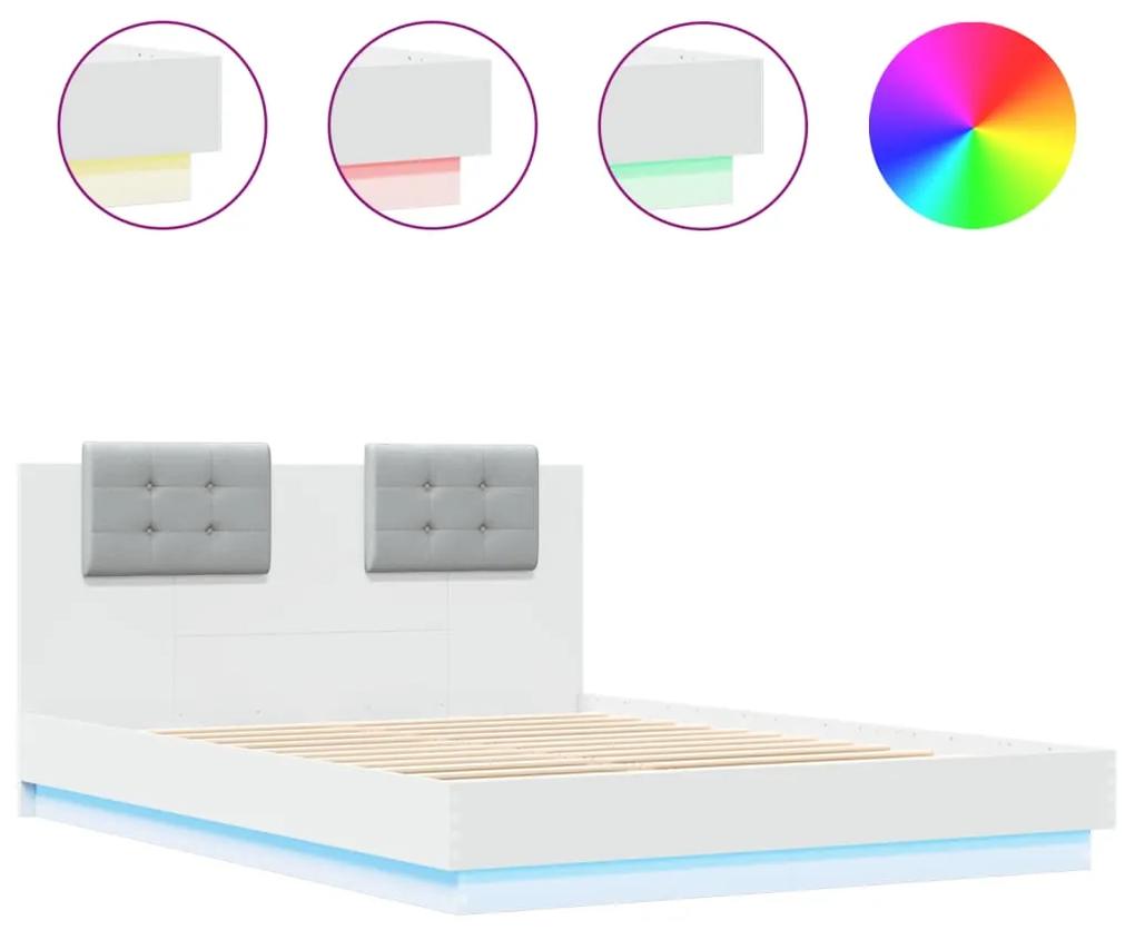 vidaXL Rám postele s čelem a LED osvětlením bílý 140x200 cm