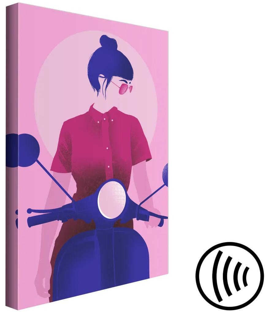 Obraz Postava na motocyklu (1-dílný) - Silueta ženy na růžovém pozadí