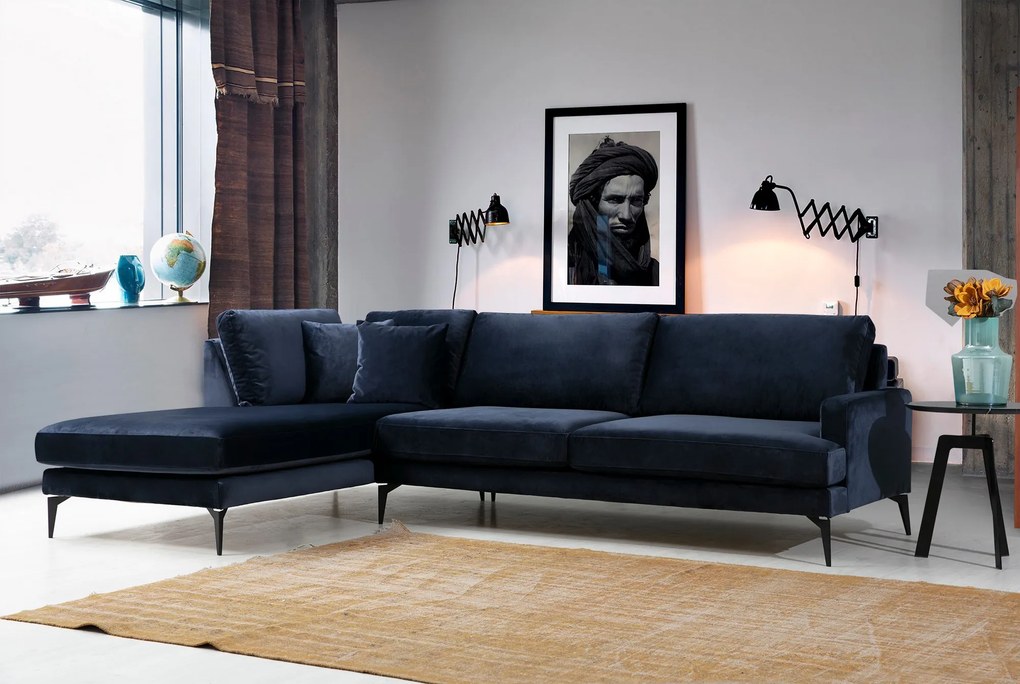 Hanah Home Rohová pohovka PAPIRA tmavě modrá levý roh 560ARE1114