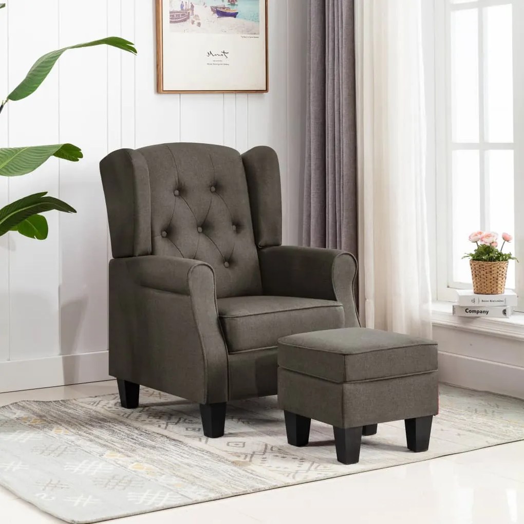 Křeslo s podnožkou taupe textil 320159
