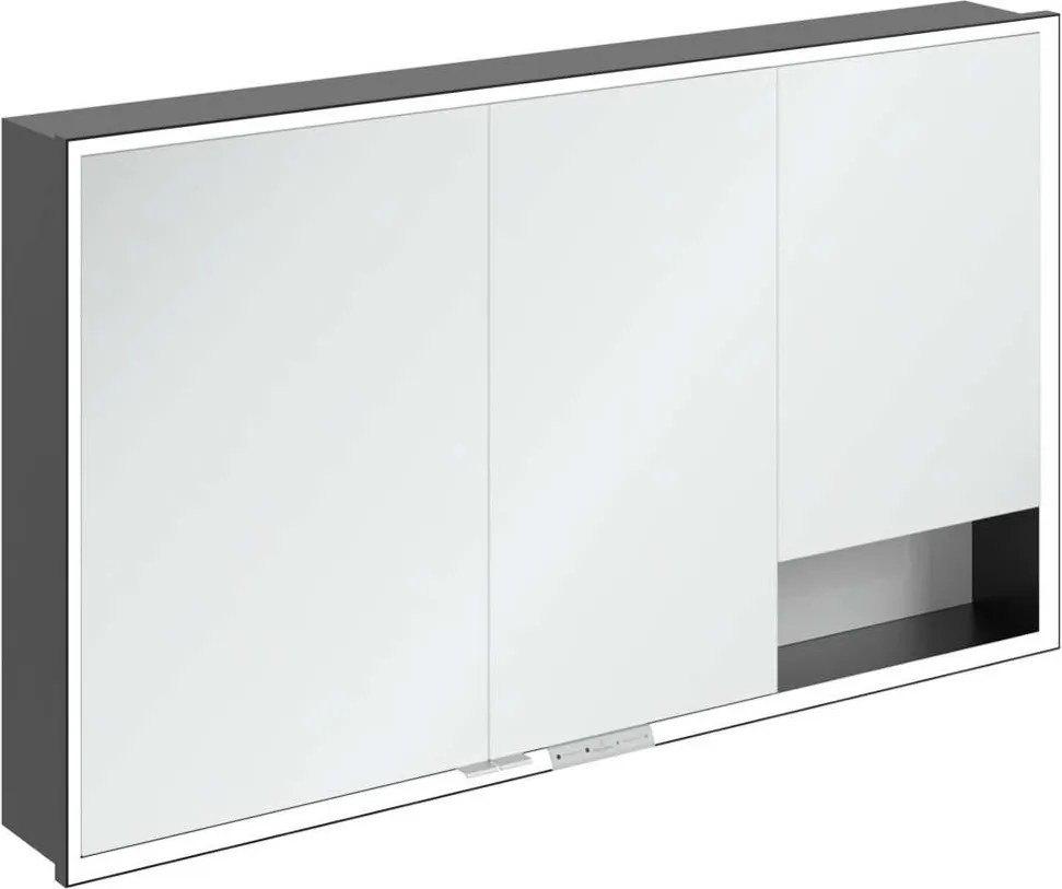 Villeroy & Boch My View+ - Zrcadlová skříňka s LED osvětlením 130x75x17 cm, 3 dvířka, Brilliant White/matná černá B48213VE