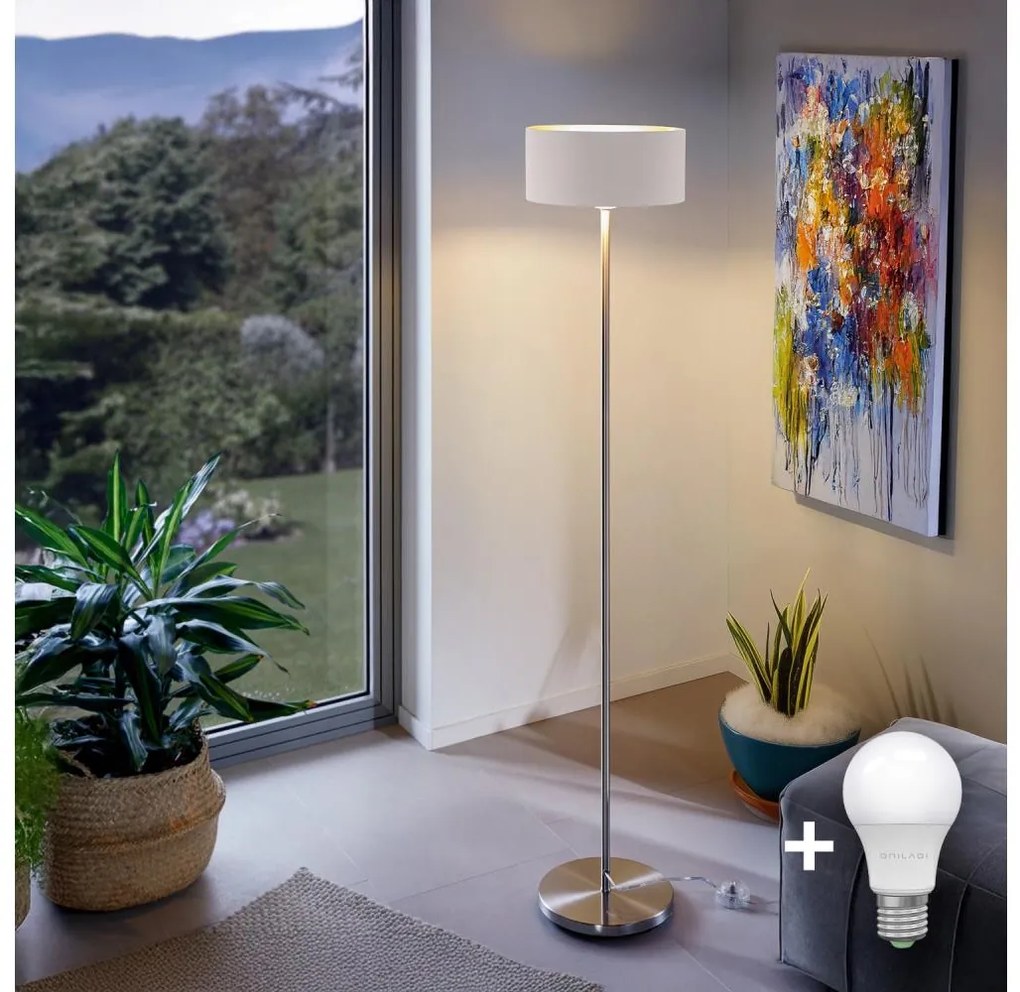 LED Stojací lampa TUNJA 1xE27/20W/230V pr. 30 cm matný chrom/bílá