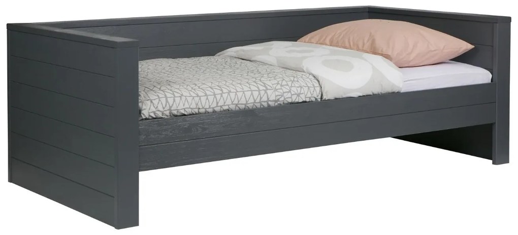 Hoorns Tmavě šedá borovicová postel Koben se zvýšeným okrajem 90x200 cm