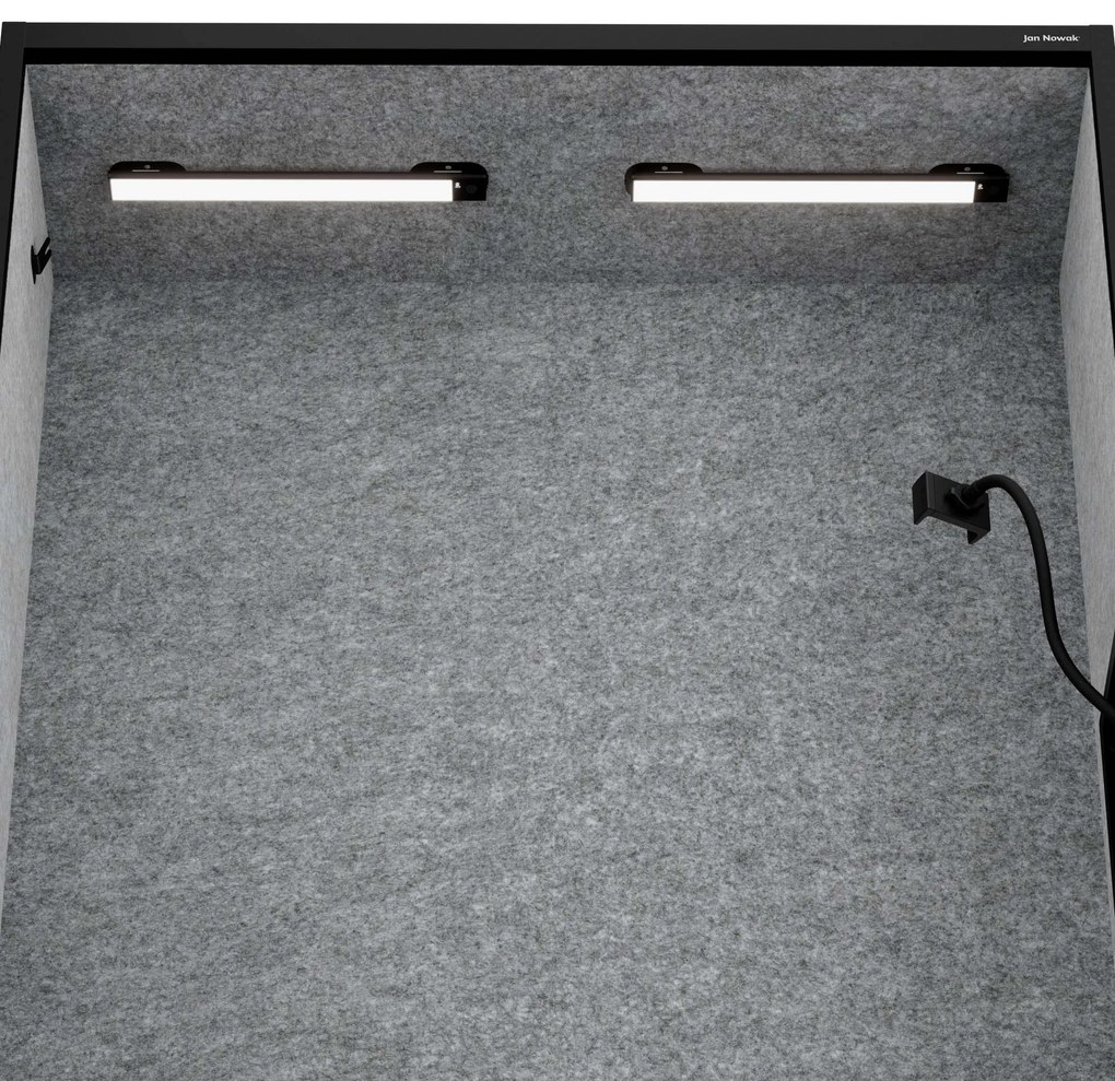 Skříň se sedákem a zónou ticha SALLY MentalBox, černá konstrukce, šedý sedák, 1850 x 1150 x 400 mm