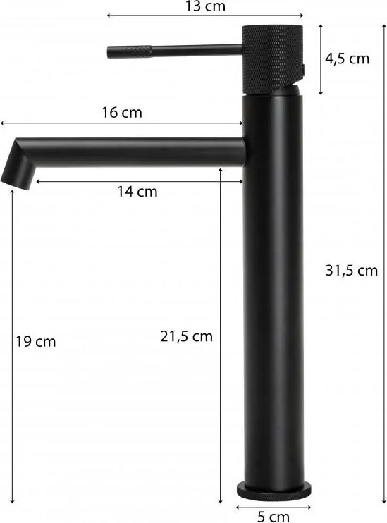 Erga Meri, vysoká umyvadlová baterie h-315, černá matná, ERG-YKA-BU.MERI-36-BLK