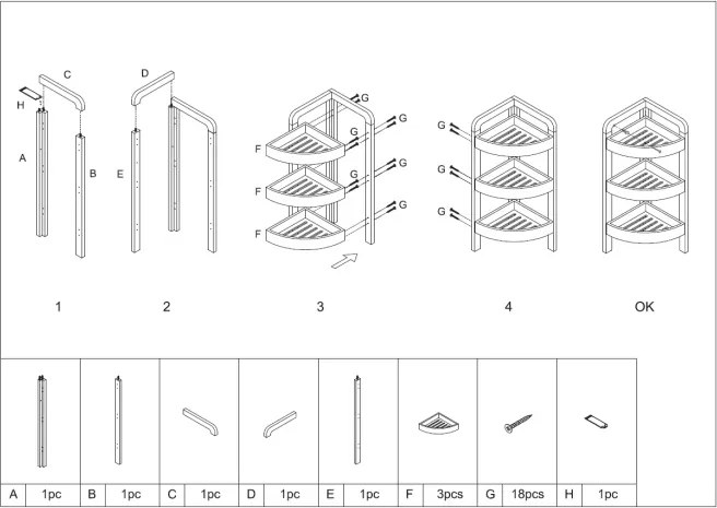 Bambusová police pro koupelnu, rohová police