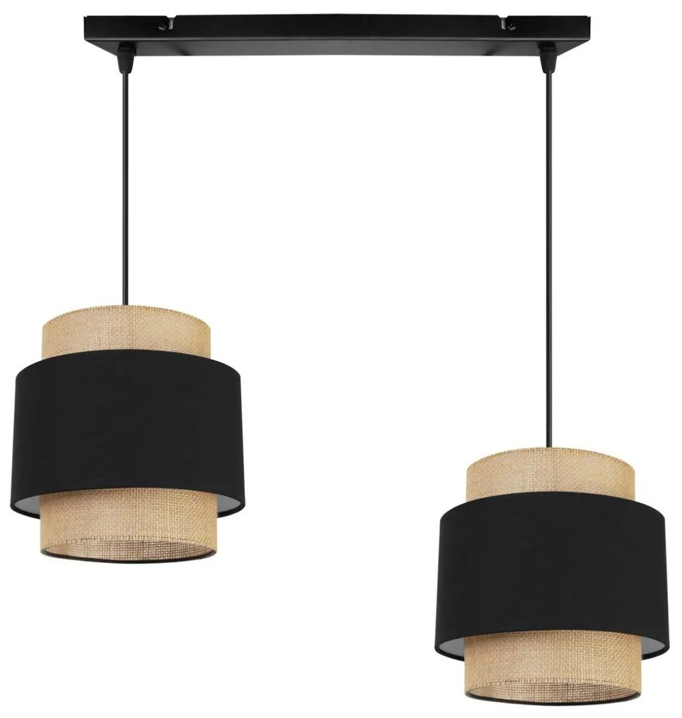 Závěsné svítidlo Boho, 2x jutové/černé textilní stínítko
