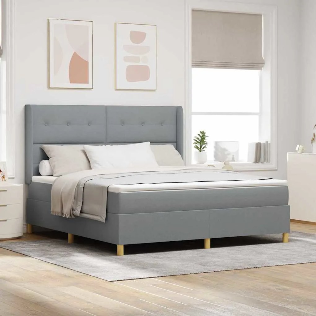 Postel s boxspringem s čelo Světle šedá 180 x 200 cm textil 3341847