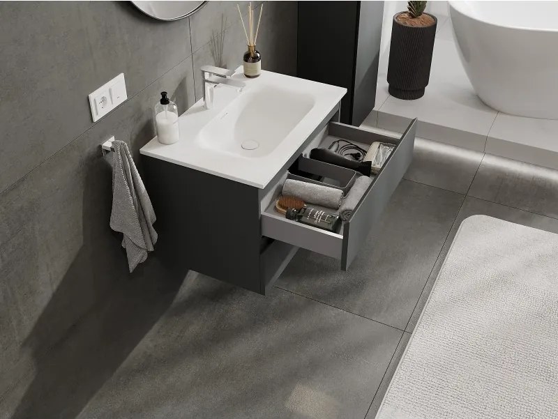 Mexen Orio, koupelnová skříňka 70 cm s umyvadlem Vela, 2 zásuvky, grafitová matná/bílá matná, 91A10-07047-2-BFF66-W23M01