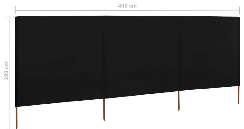 vidaXL Marketos 3dílná zástěna proti větru látková 400 x 160 cm černá