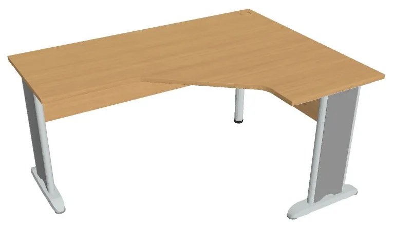 Stůl ergo lomený levý 160×120/60 cm - Hobis Cross CEV 60 L Dekor stolové desky: buk, Dekor lamino podnože: buk, Barva nohou: Stříbrná